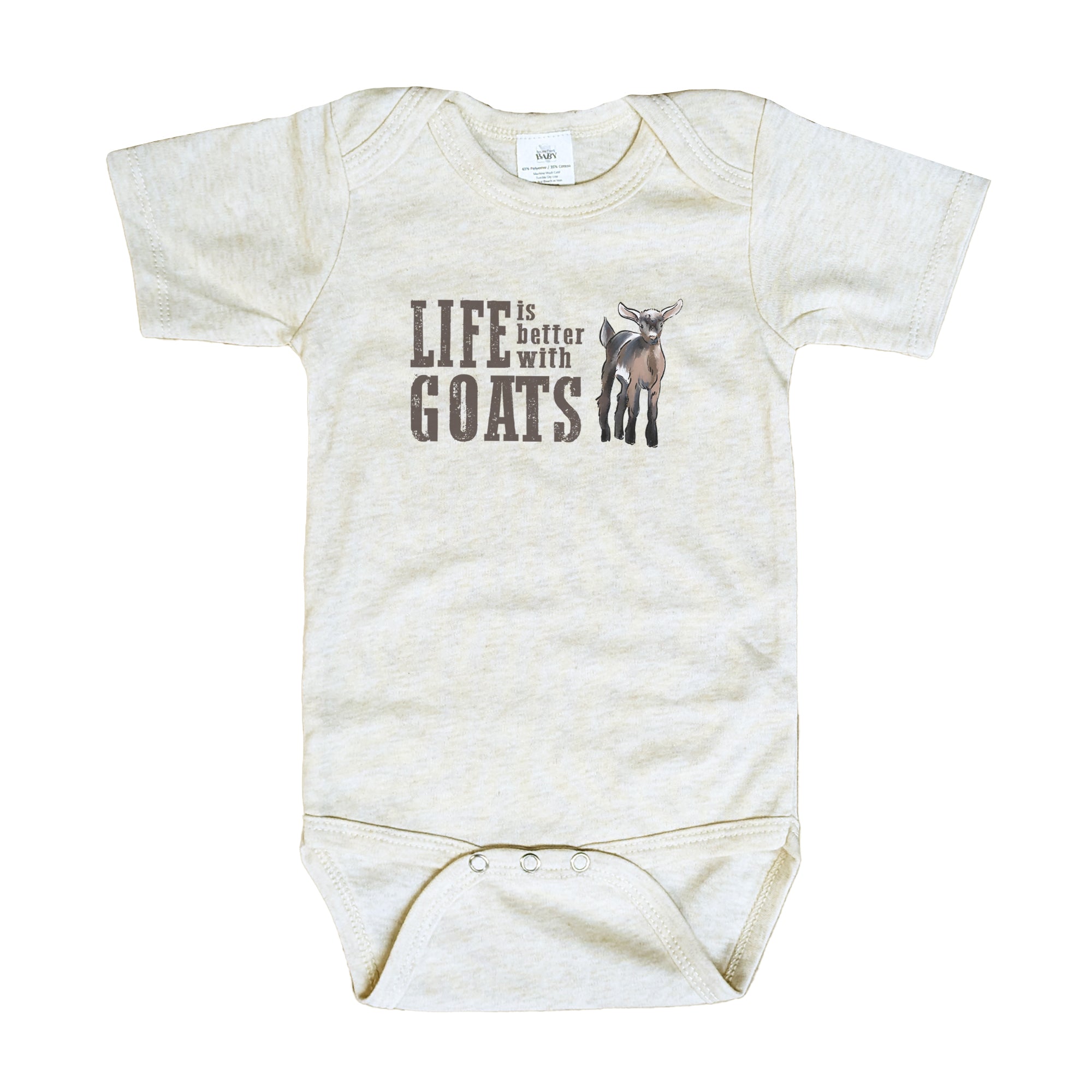 Nubian GOAT "Life is better with goats" Beige Body suit | Barefoot Baby